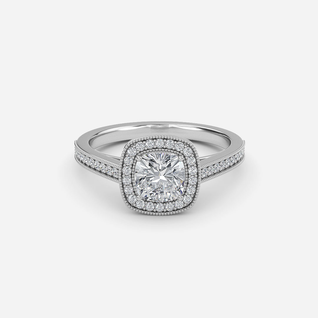 Elswin Cushion Halo Lab Created Diamond Engagement Ring